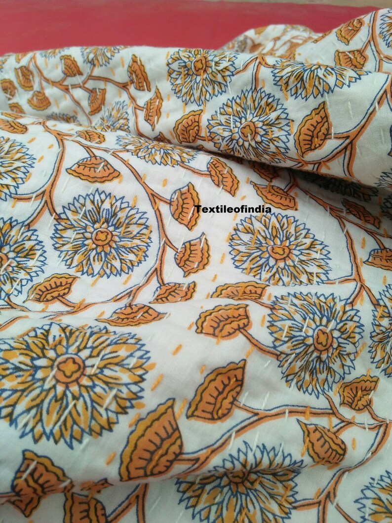 New Handblock Print Indian Kantha Quilt Handmade Kantha - Etsy