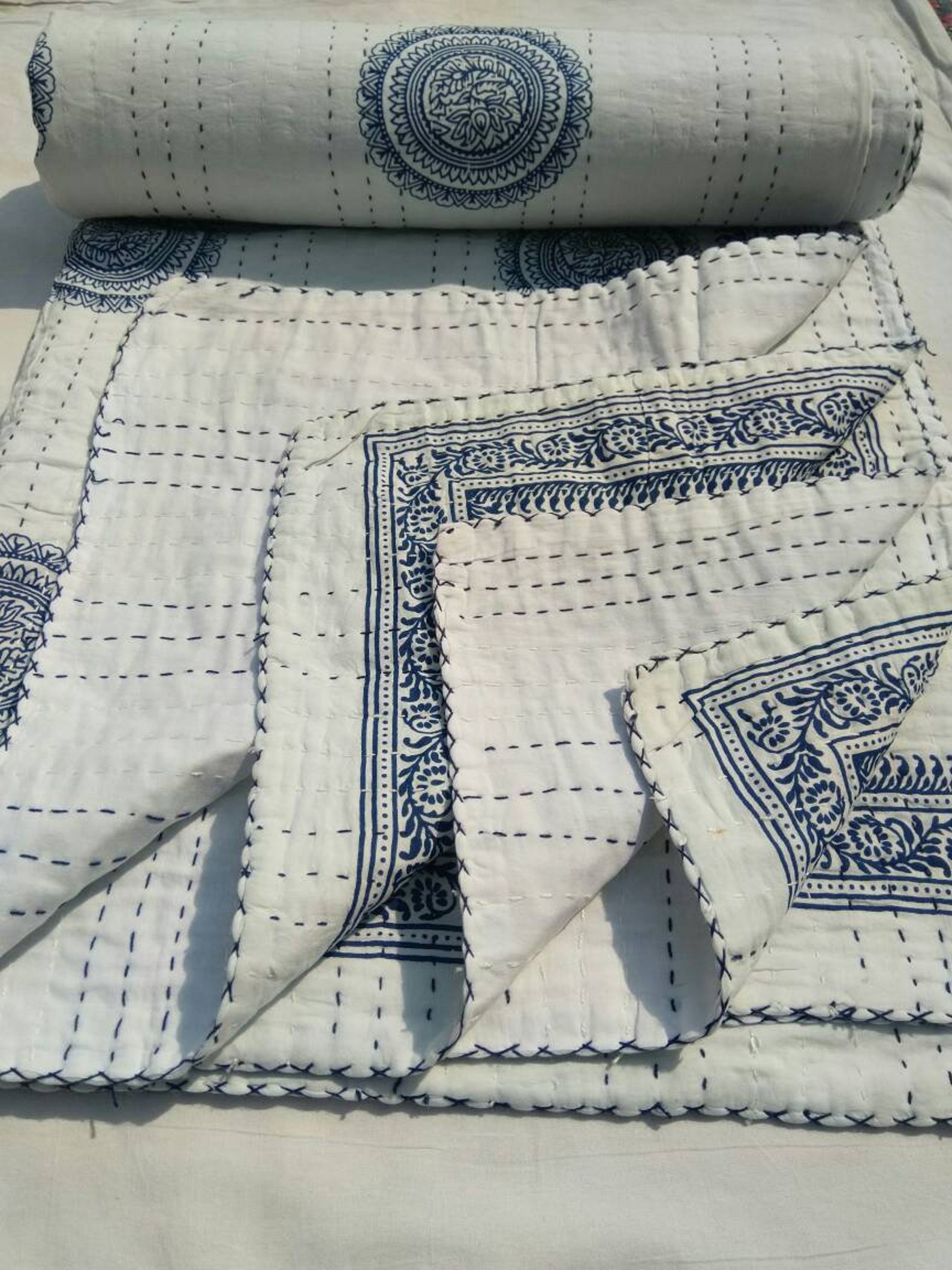 A New Indian Handmade Ethnic Buta Print Kantha Quilt Kantha | Etsy