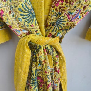 New Yellow Quilted Kimono Robe, Unisex Handmade Kimono, Indian Robe for ...