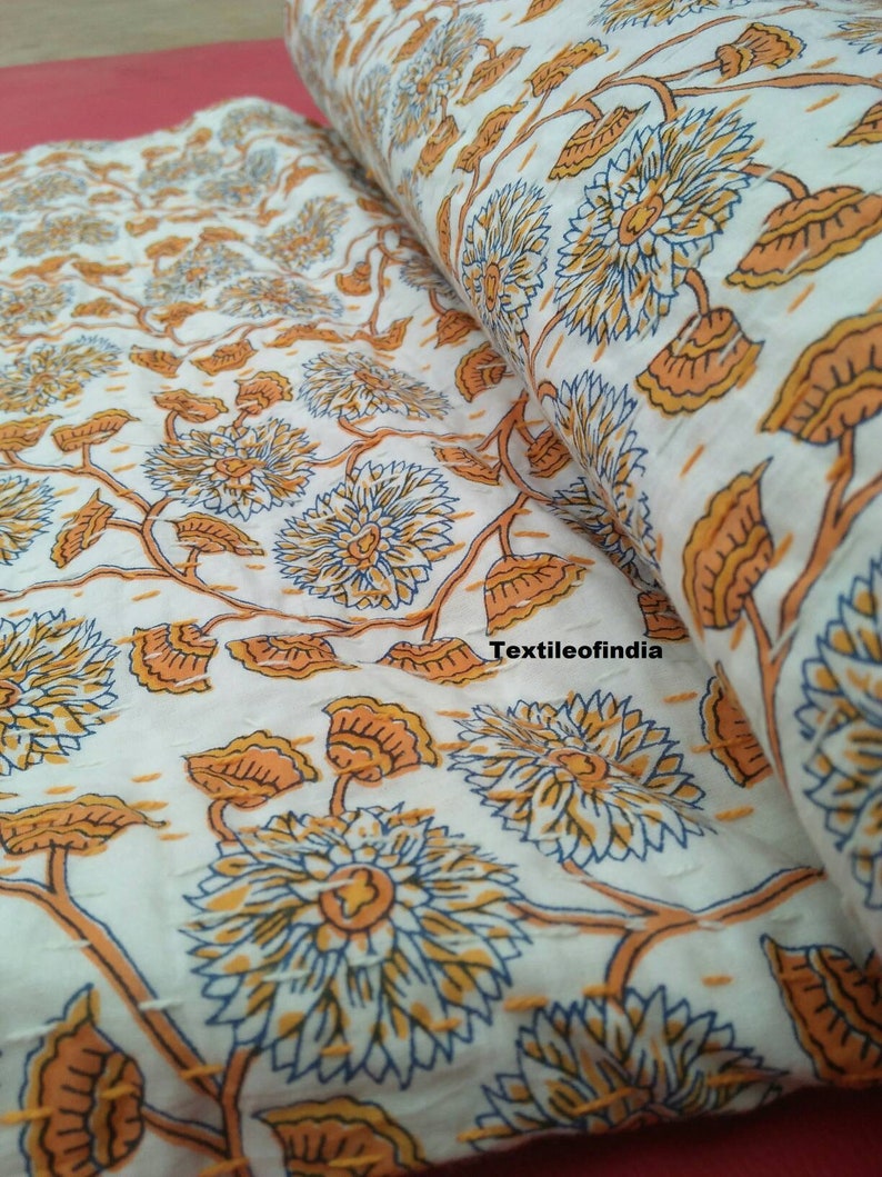 New Handblock Print Indian Kantha Quilt Handmade Kantha - Etsy