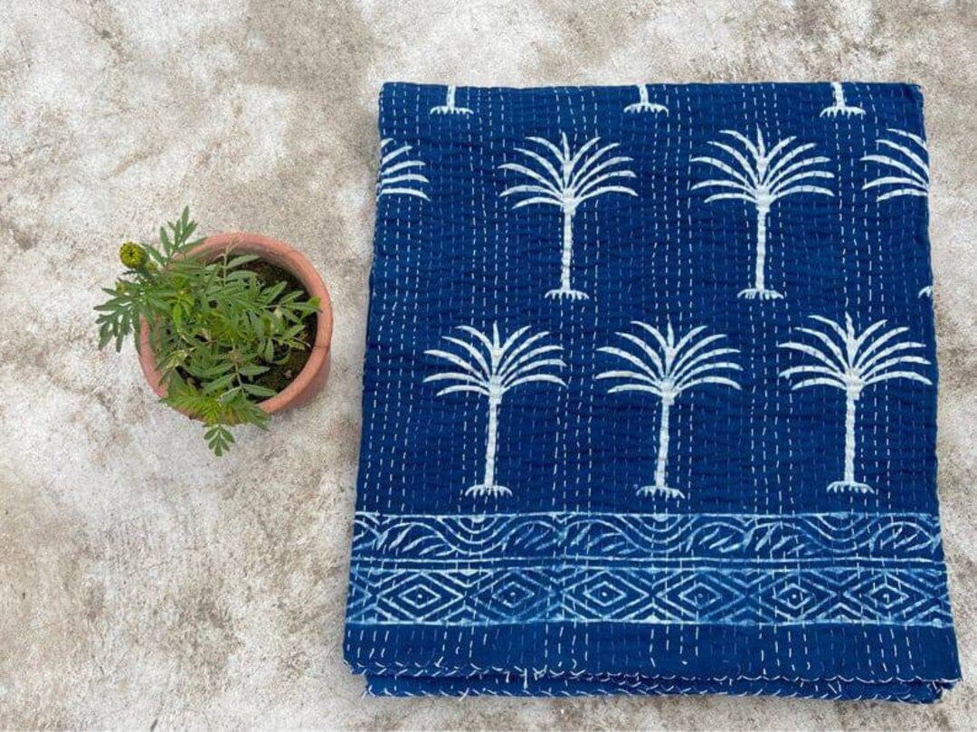 Indian Handmade Pure Cotton Tree Print Kantha Quilt Vintage - Etsy