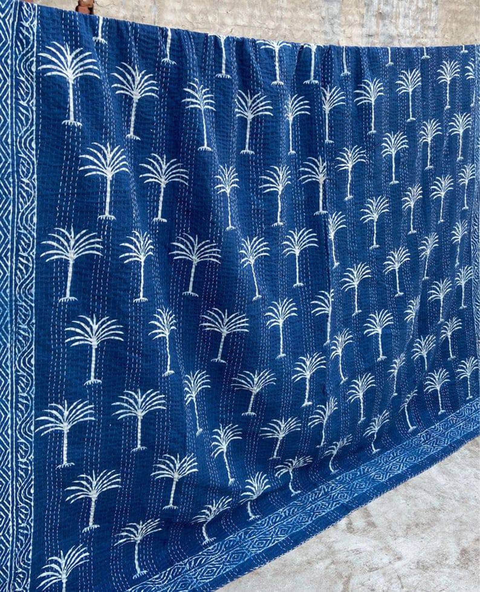 Indian Handmade Pure Cotton Tree Print Kantha Quilt Vintage - Etsy