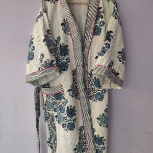 Hand Block Printed Kimono, Cotton Bathrobe, Dressing Gown, Indian Wood ...