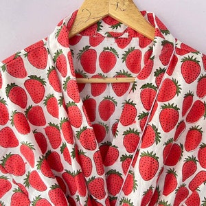 Red Fruit Pure Cotton Kimono Robe, Indian Block Print Kimono Robe ...