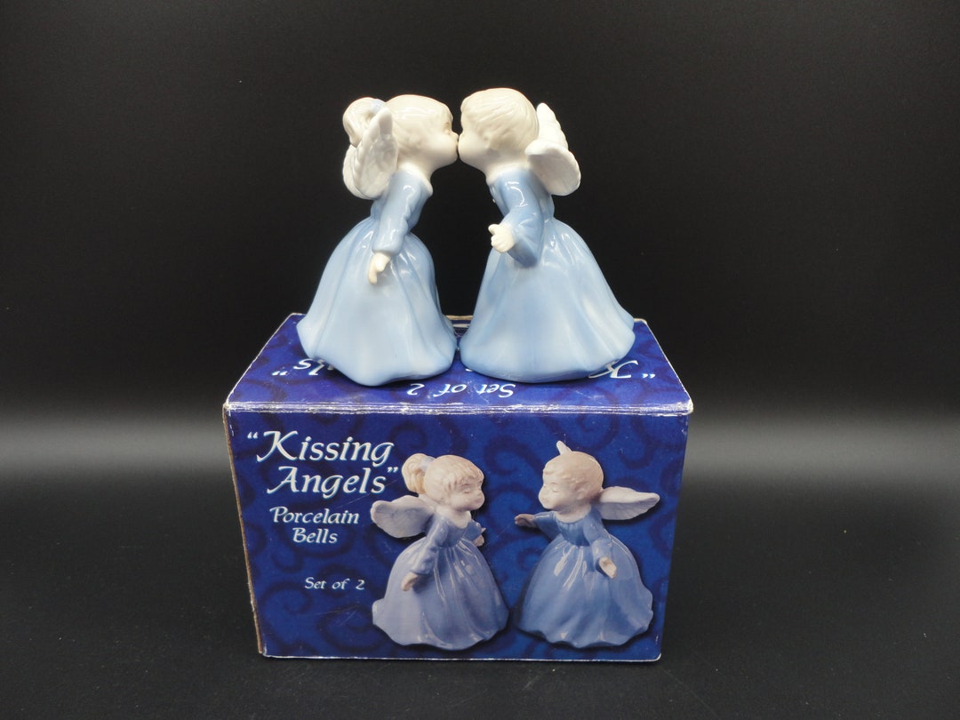 Kissing Angels Porcelain Bells Set of 2,collectible Blue and White ...