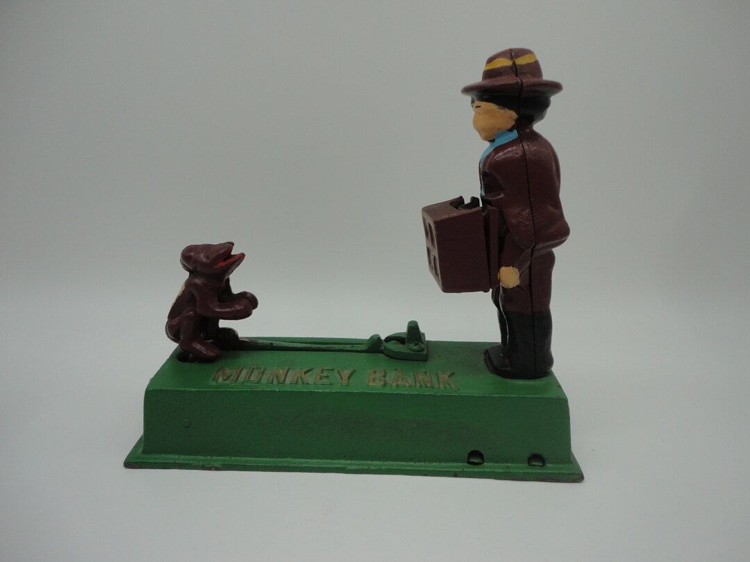 Cast Iron Mechanical Monkey Bank With Organ Grinder,collectible Cast ...