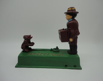 Vintage monkey Bank Mechanical Cast Iron Coin Bank - Etsy