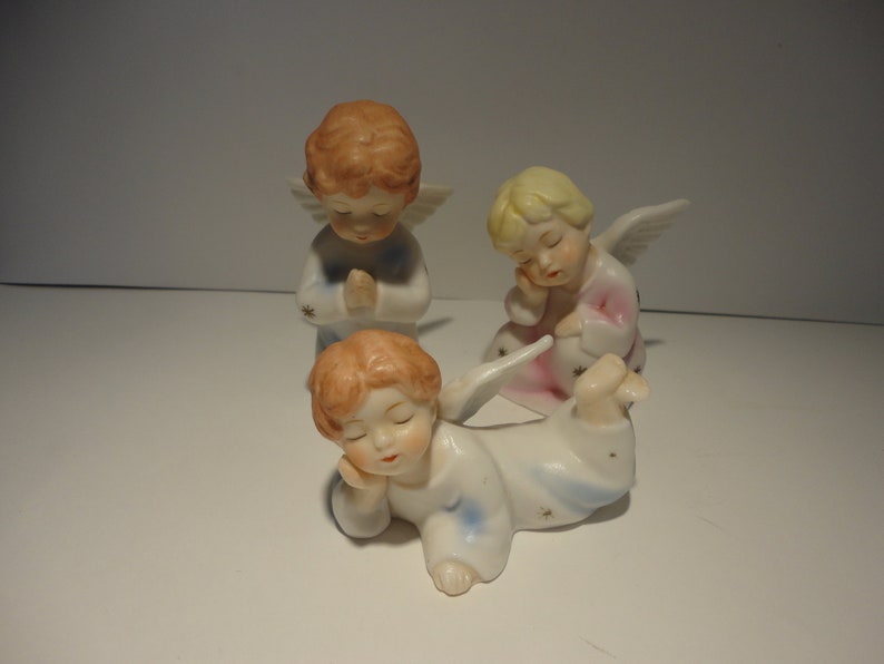 Porcelain Trio of Sleepy Angel Figurinescollectible Angel | Etsy