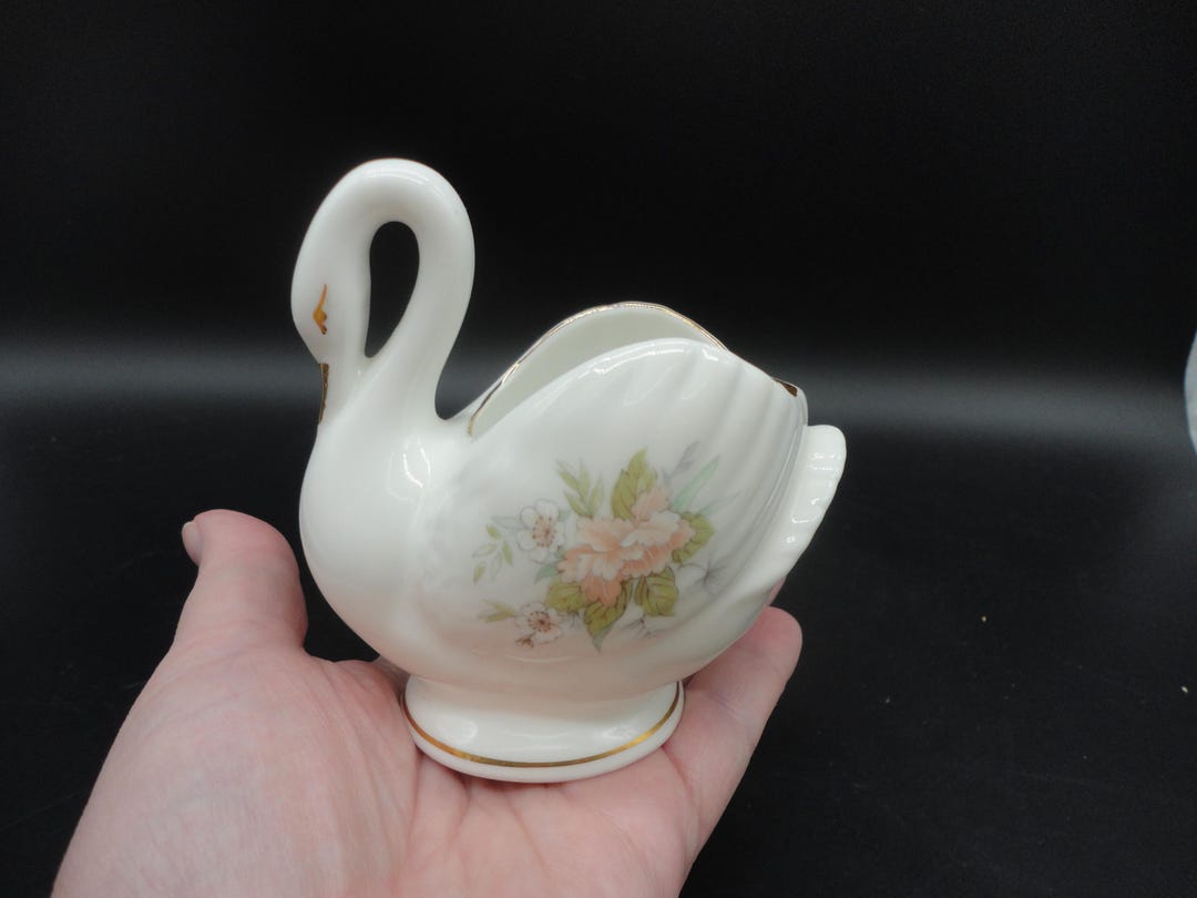 Fine Bone China "brocade" Floral Swan Trinket Dish,collectible Bone ...