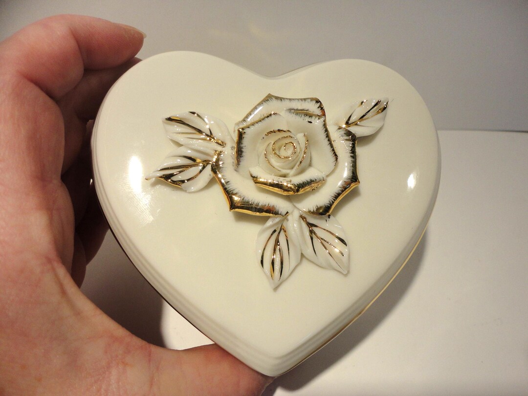 Vintage Adeline Collection Heart Trinket Box, Ivory Rose Decor - Etsy
