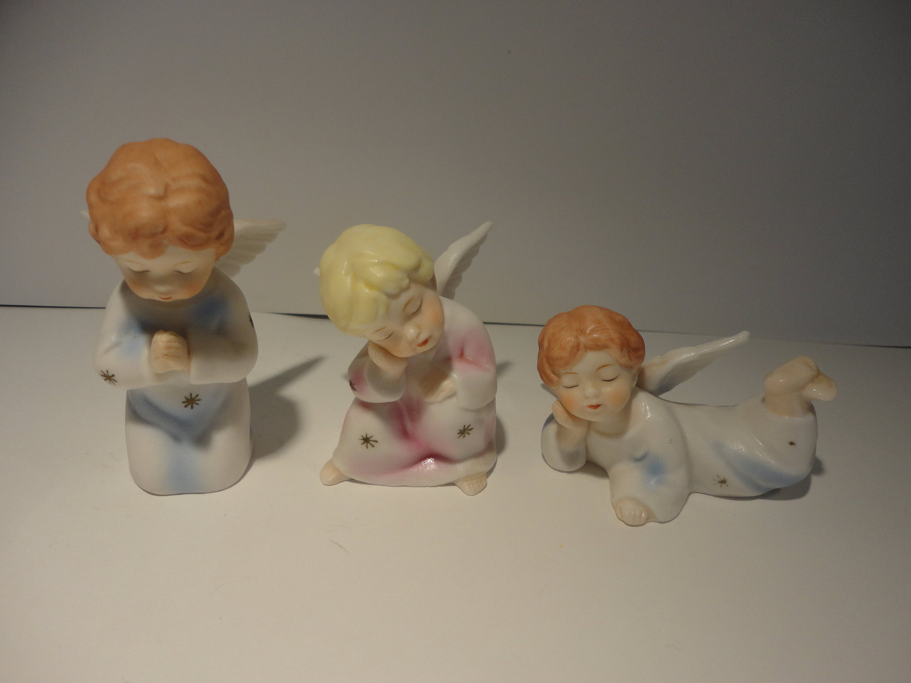 Porcelain Trio of Sleepy Angel Figurinescollectible Angel | Etsy