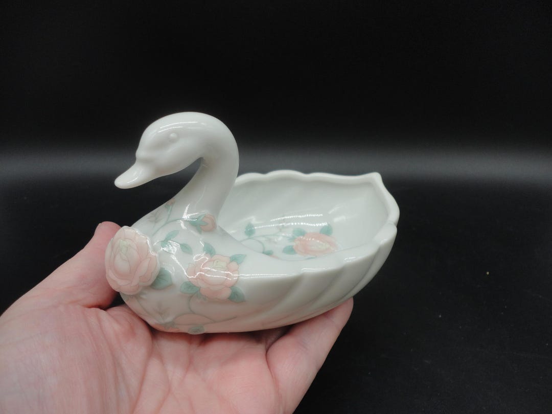 St Michael Porcelain Floral Swan Trinket Dish Made in Japan,collectible ...