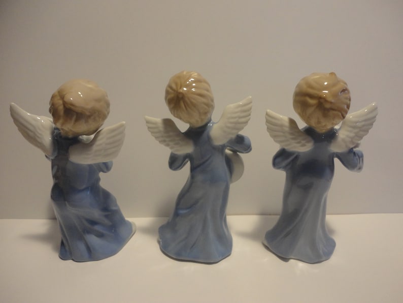 Trio of Blue and White Angels Playing Instruments Made in Japan ...