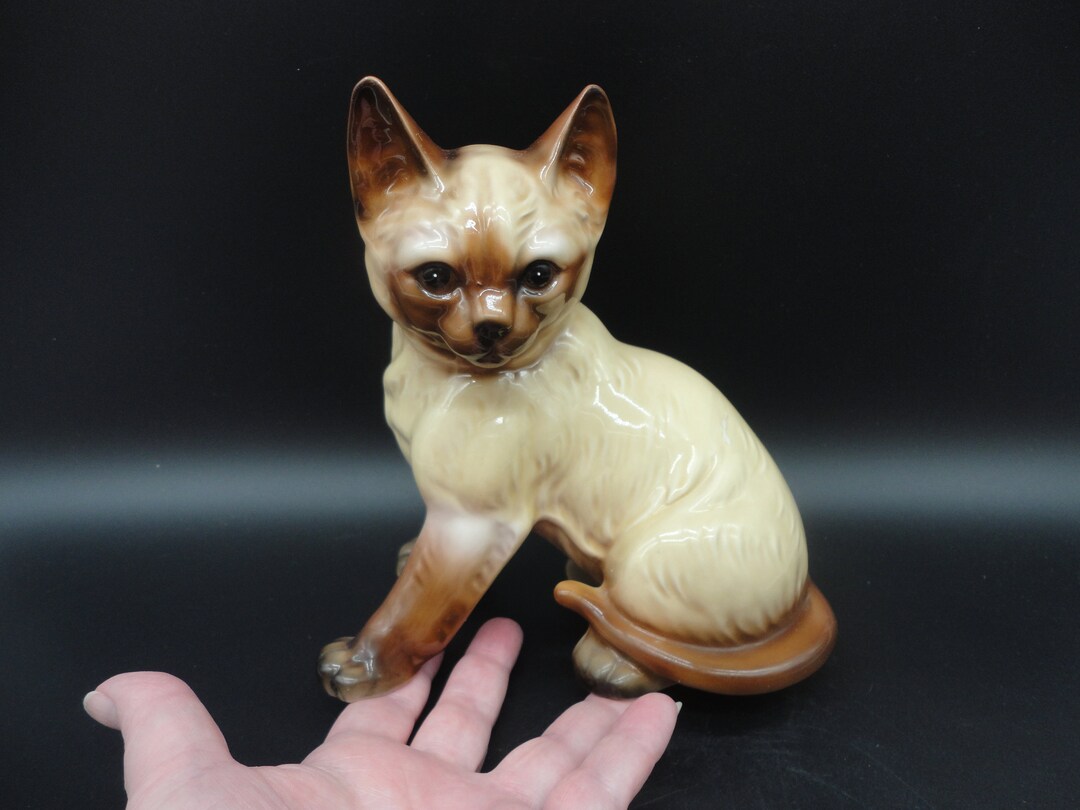 Large Ceramic Siamese Cat Figurine,collectible Large Ceramic Sitting ...