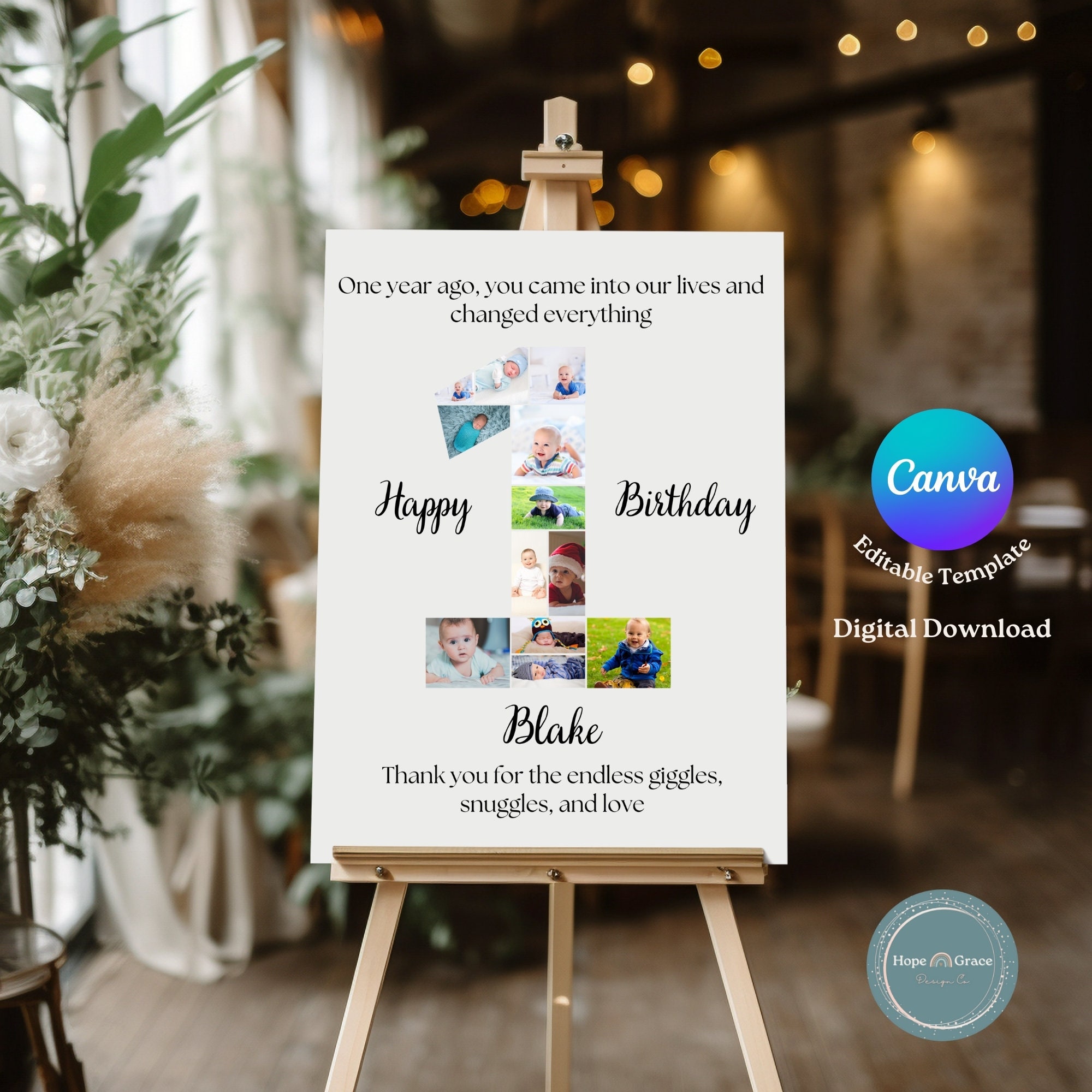 Editable 1st Birthday Sign, First Birthday Photo Collage, 1st Birthday ...