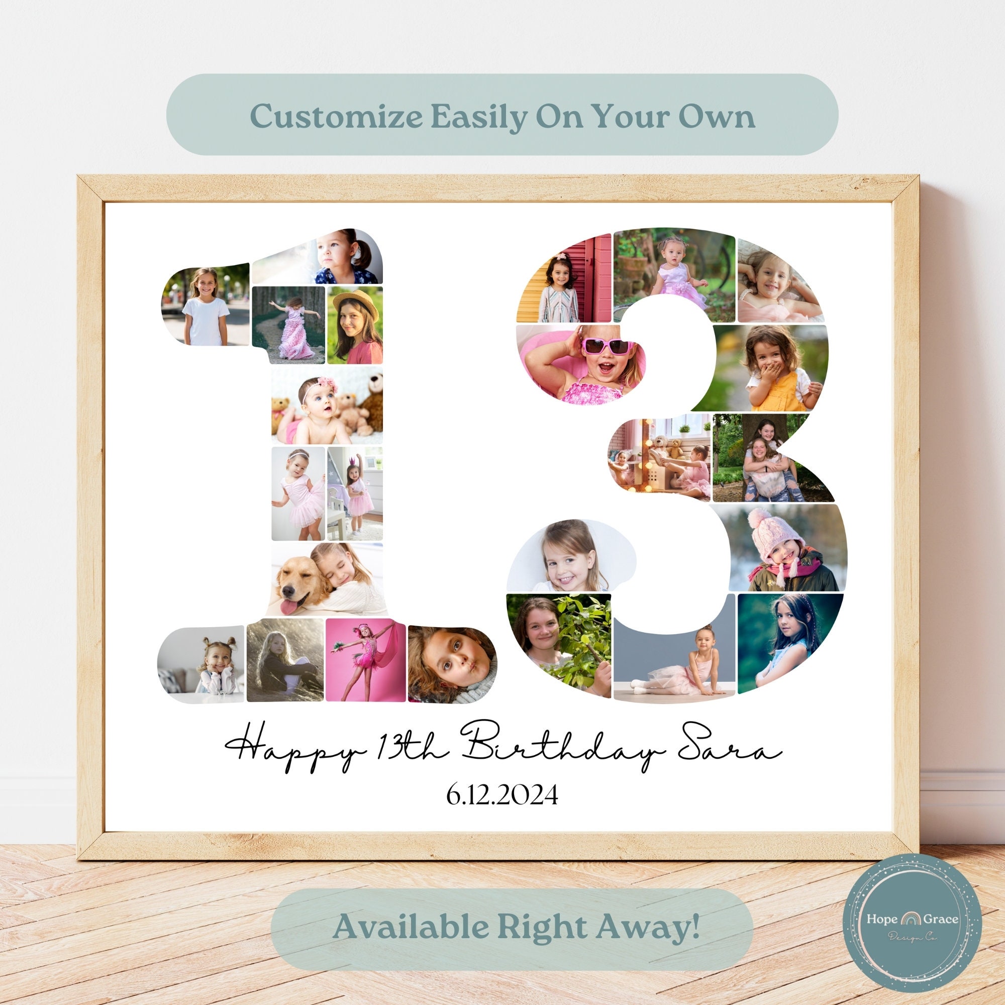 Editable 13th Birthday Photo Collage, Thirteenth Birthday Picture ...