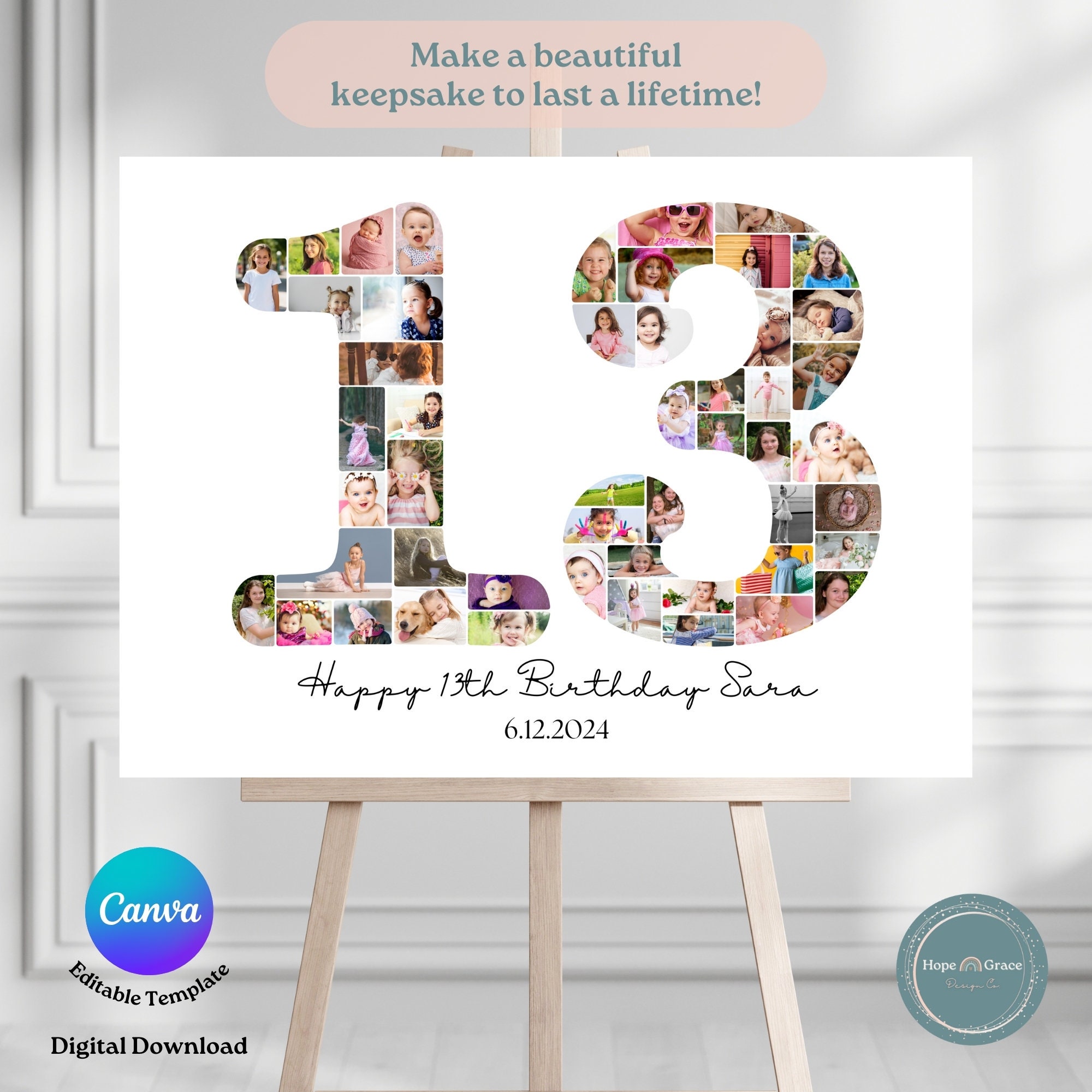Editable 13th Birthday Photo Collage, Thirteenth Birthday Picture ...