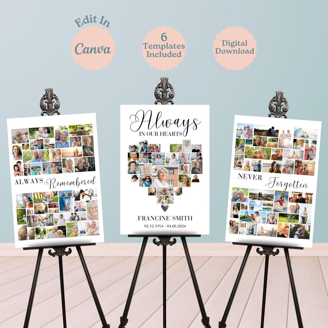 Editable Heart Celebration of Life Poster, Funeral Collage Template ...