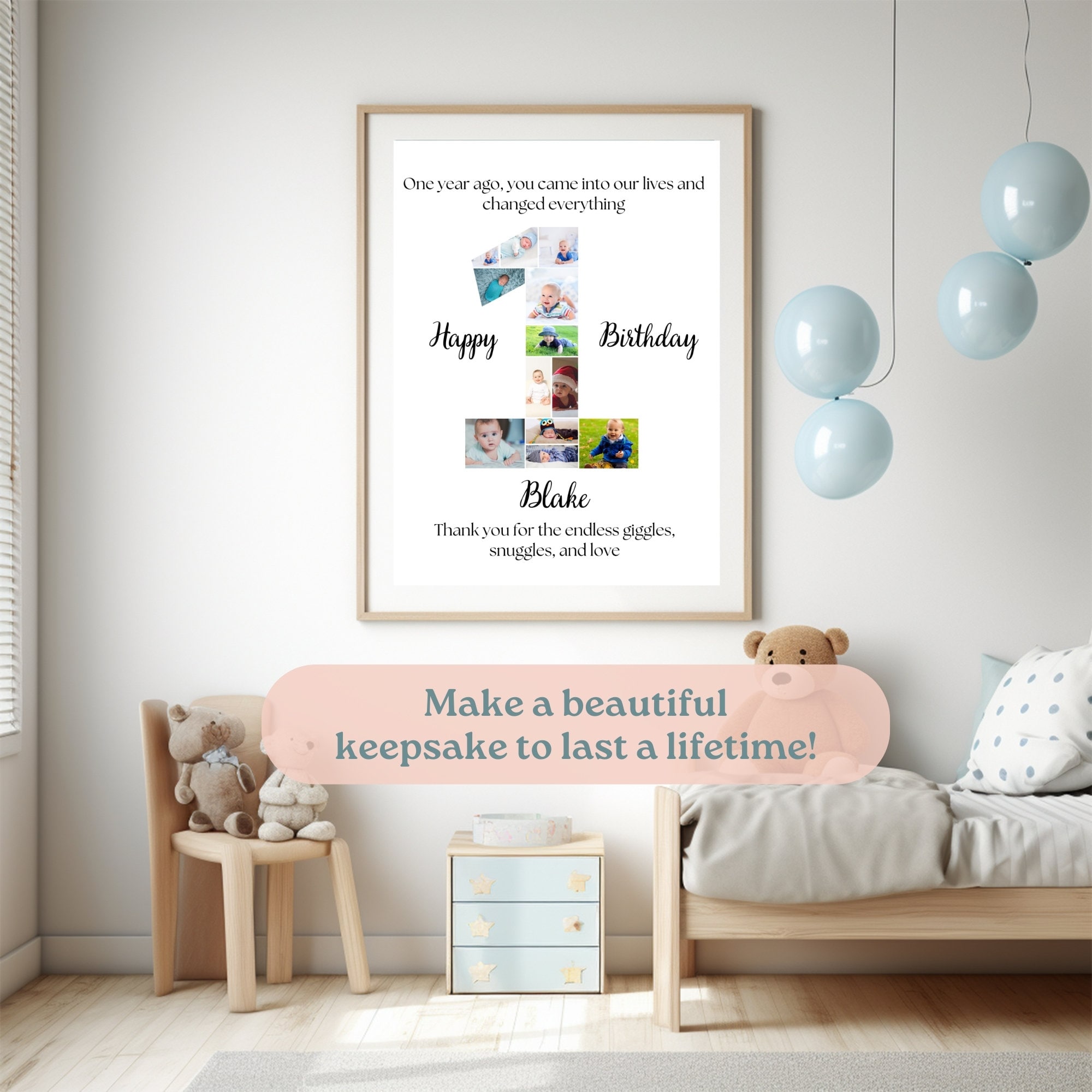 Editable 1st Birthday Sign, First Birthday Photo Collage, 1st Birthday ...