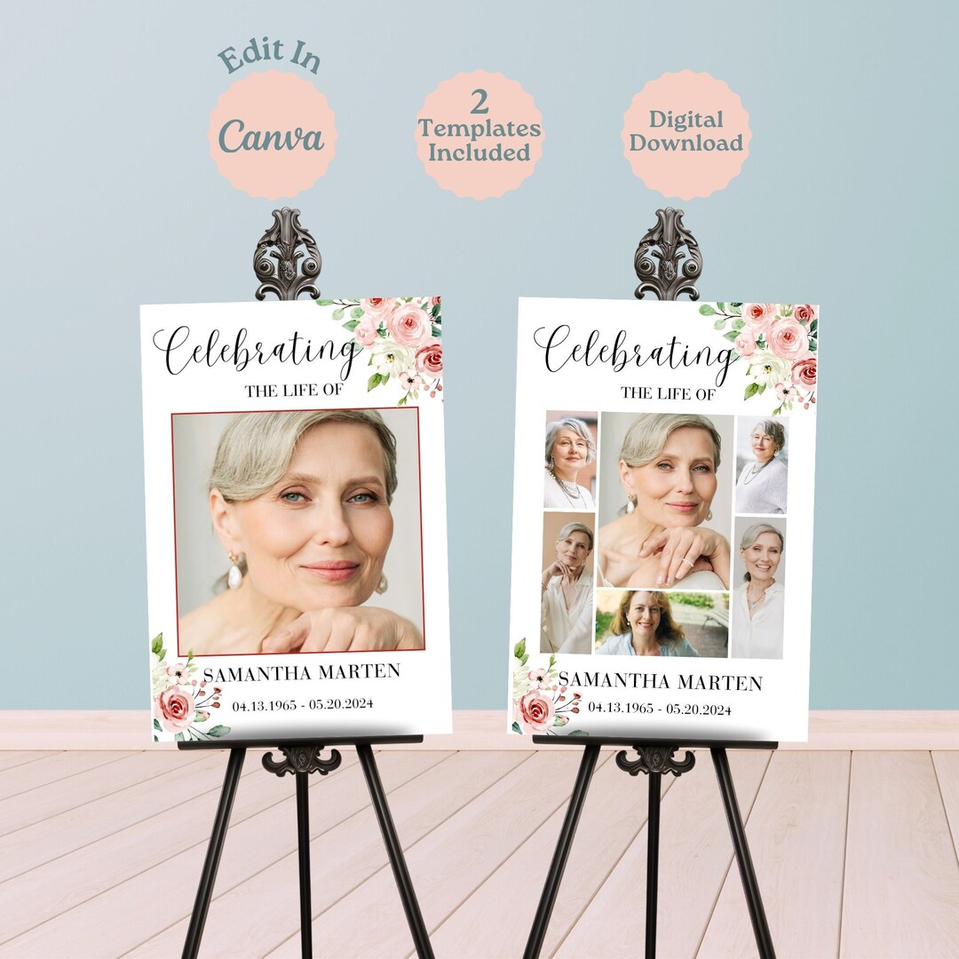 Editable Rose Celebration of Life Poster, Funeral Collage Template ...