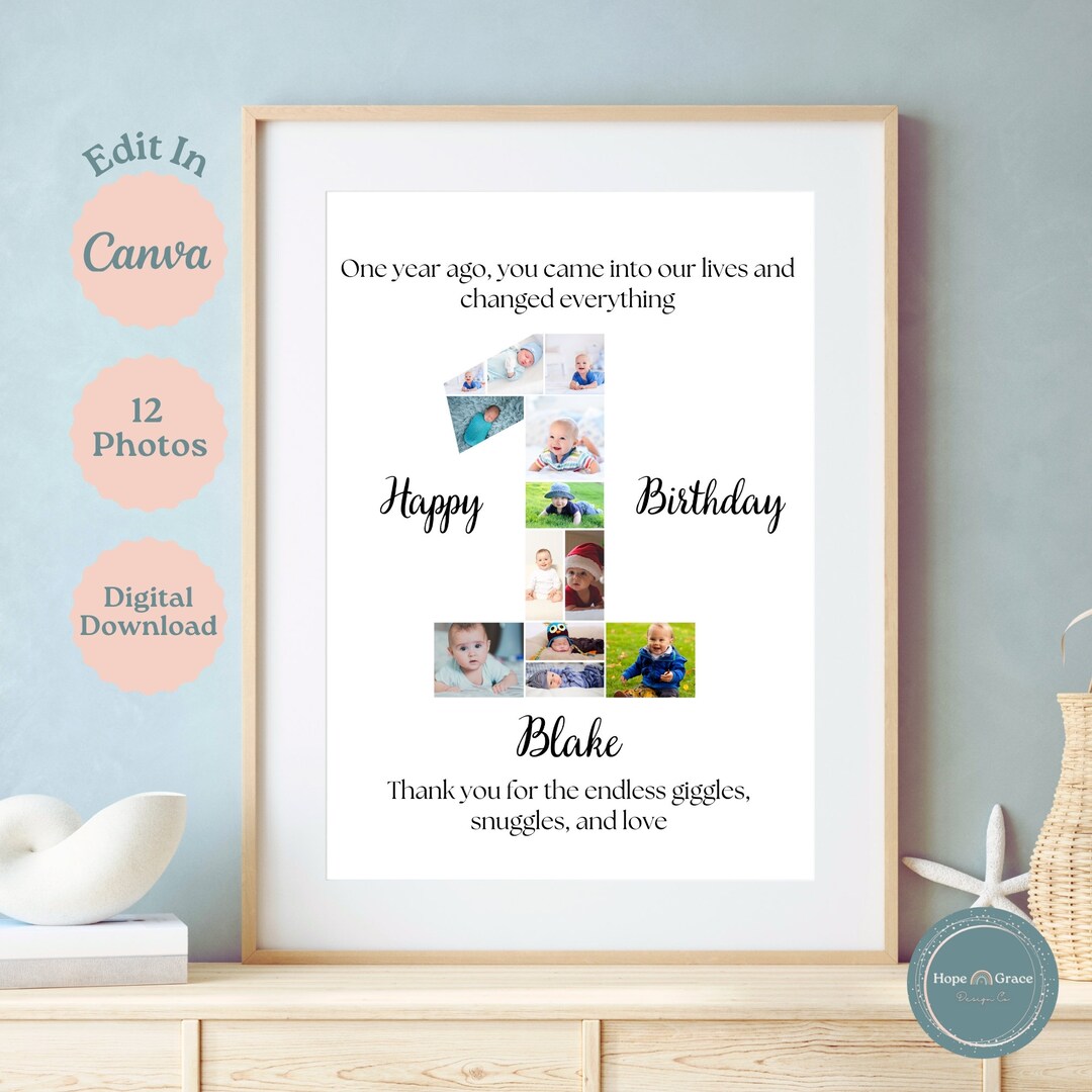 Editable 1st Birthday Sign, First Birthday Photo Collage, 1st Birthday ...