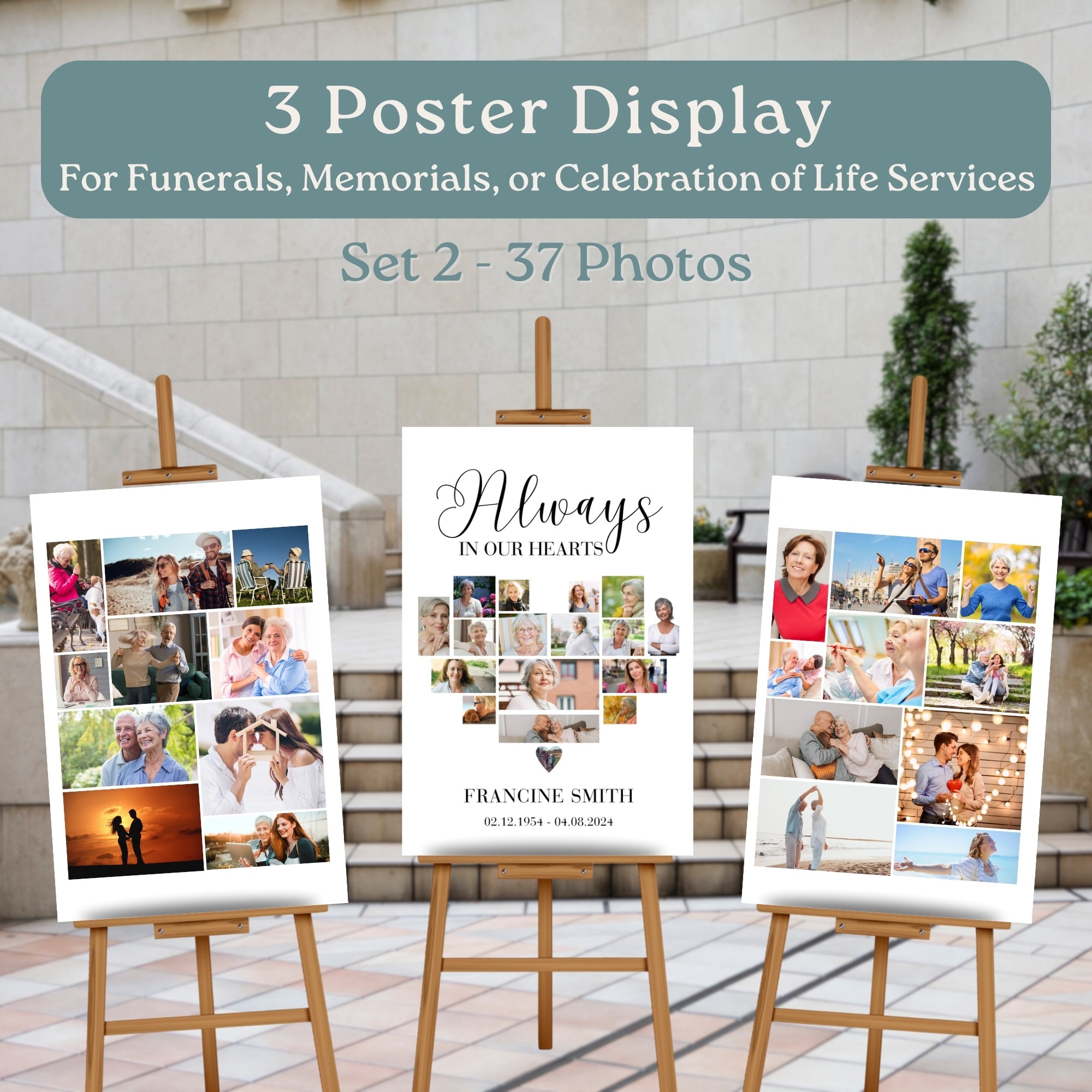Editable Heart Celebration of Life Poster, Funeral Collage Template ...