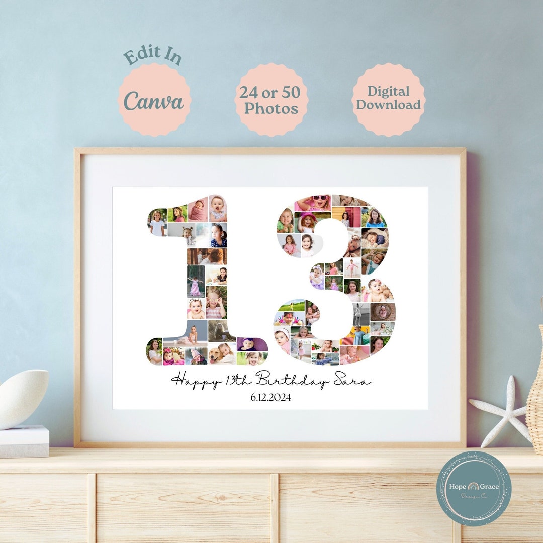 Editable 13th Birthday Photo Collage, Thirteenth Birthday Picture ...