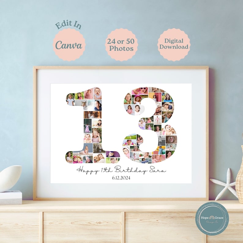 Editable 13th Birthday Photo Collage, Thirteenth Birthday Picture ...