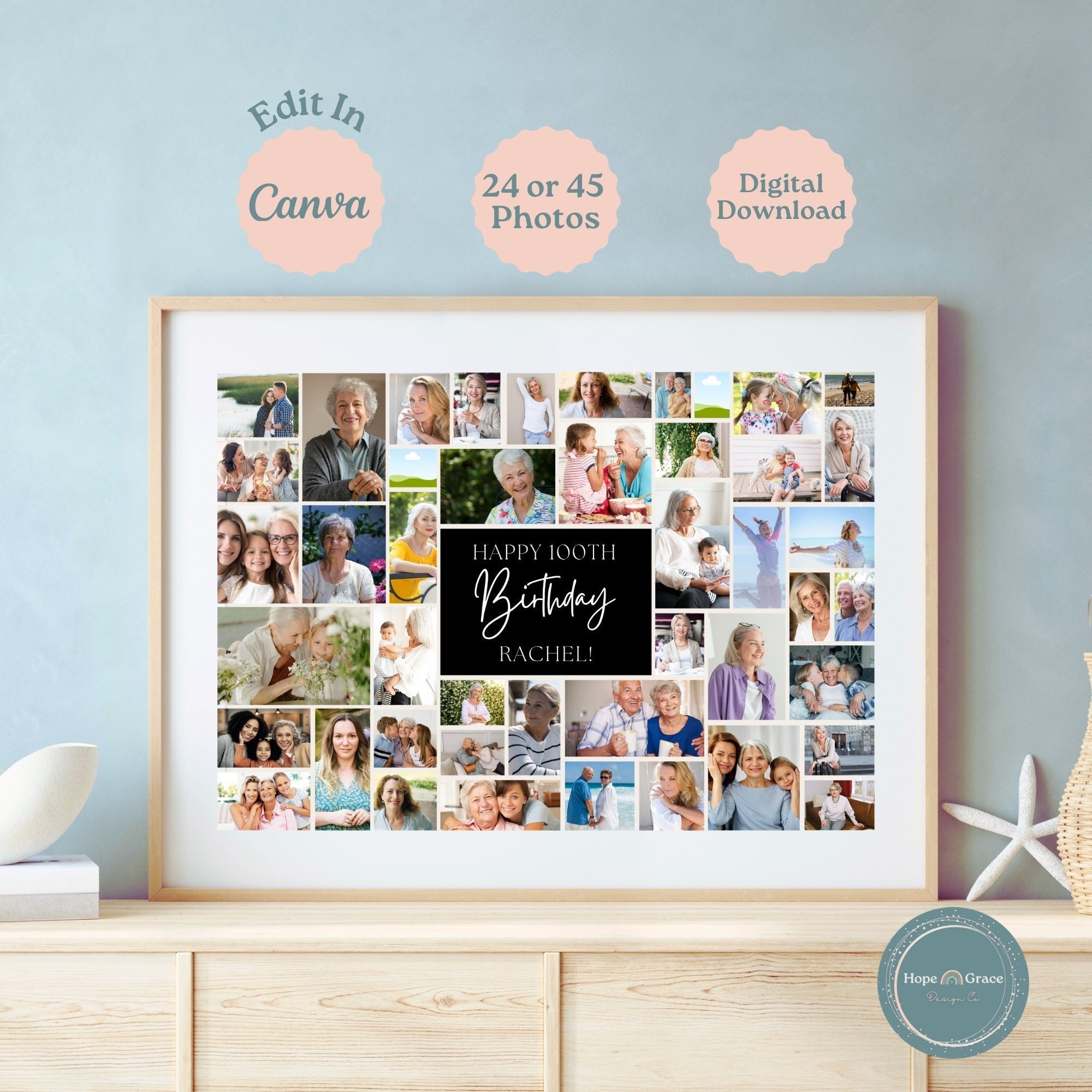 100th Birthday Photo Collage, 100th Birthday Decor, Editable 100th ...