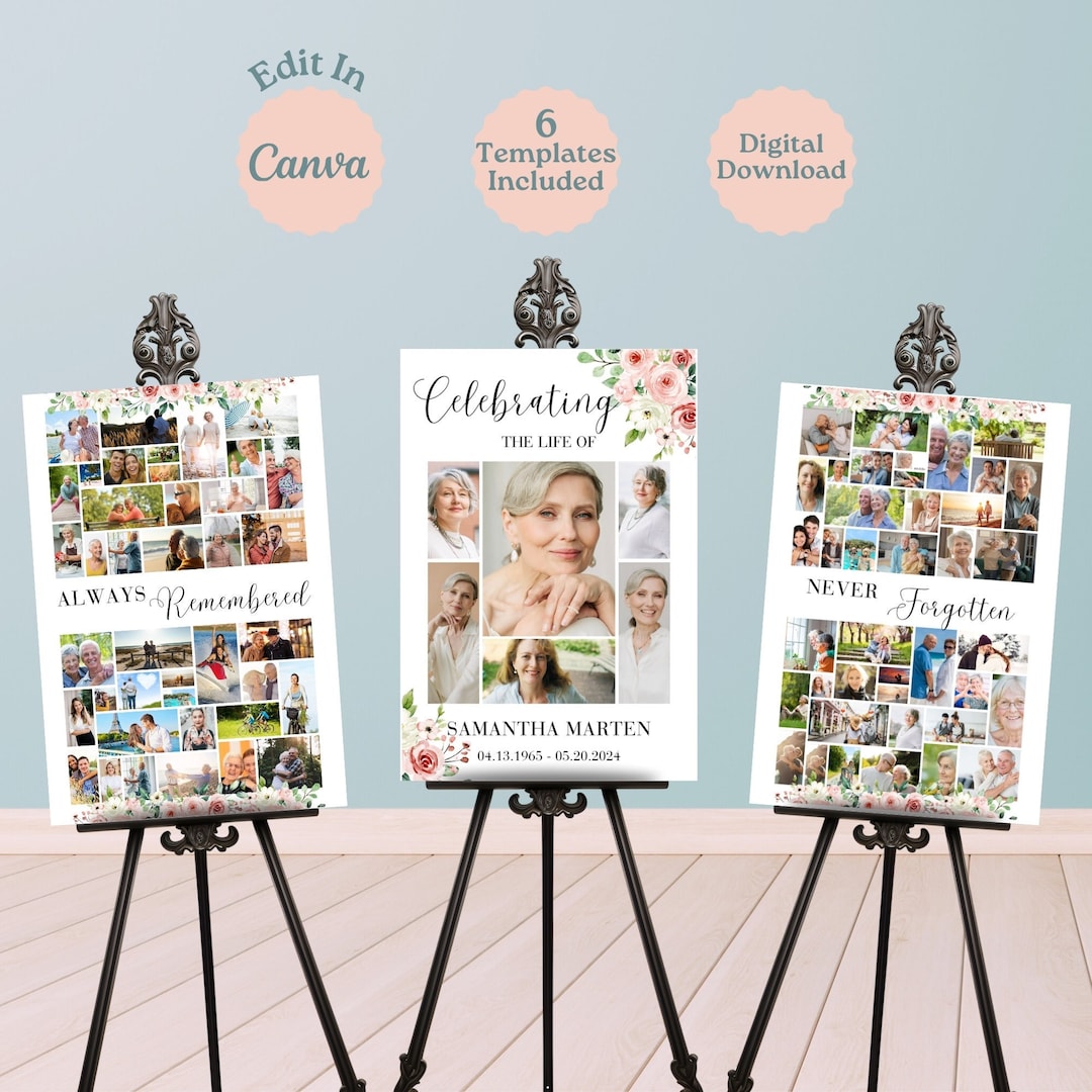 Editable Rose Celebration of Life Poster, Funeral Collage Template ...