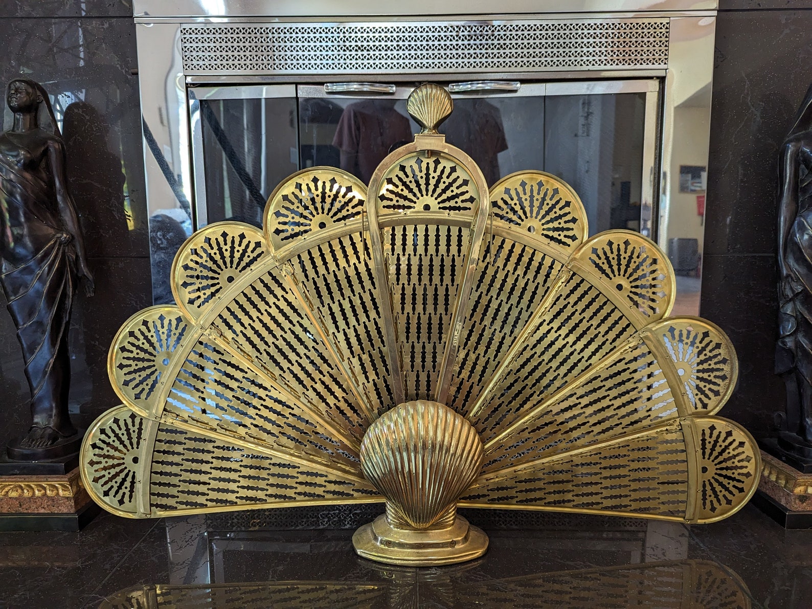 Seashell Vintage Brass Peacock Fireplace Screener Art Deco Style - Etsy