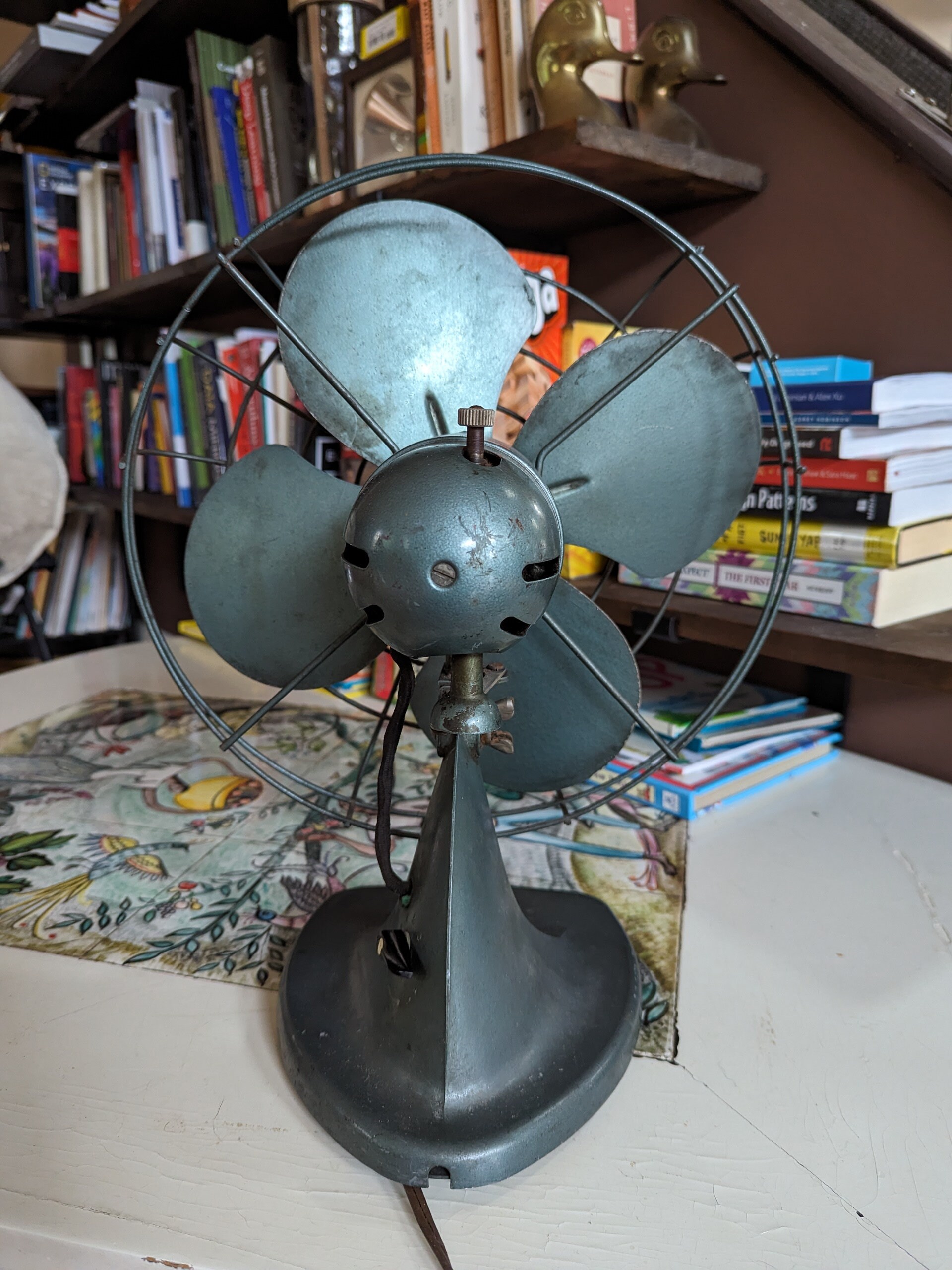 Industrial Age Brooklyn Heavy Teal Metal Fan in Great Working Condition ...