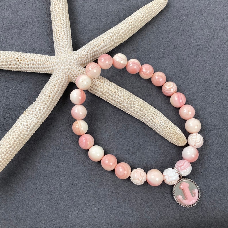 Natural Bahamas Pink Queen Conch Shell Carved Beads Stretch Bracelet ...