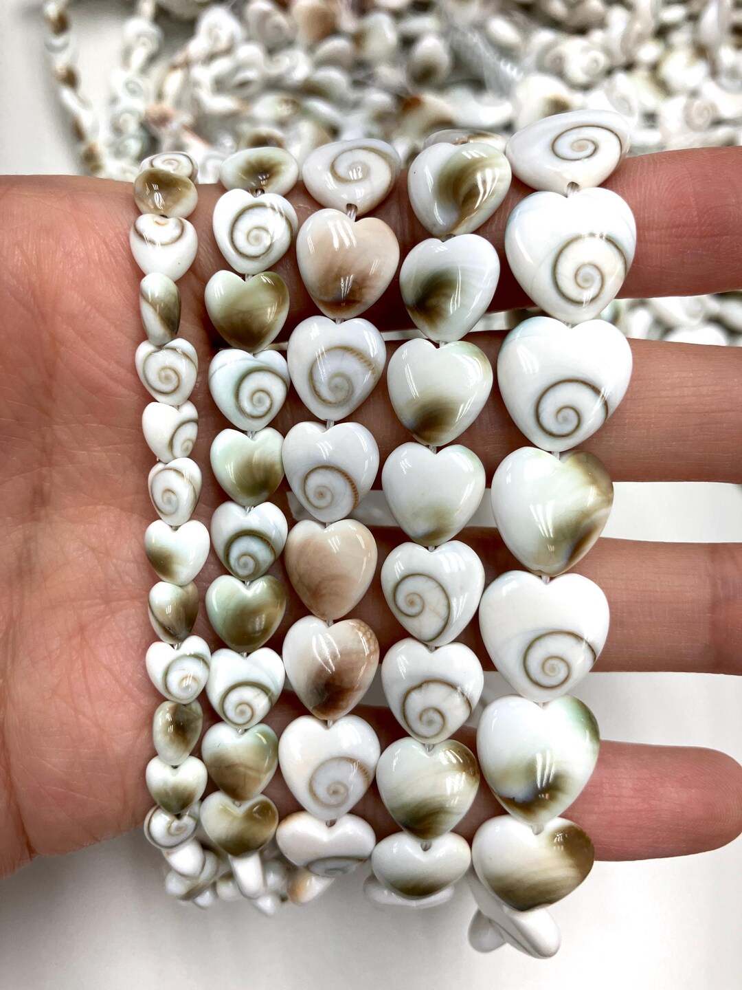 Single Shiva Shell Heart Bead – Shiva Shell Bead - 16" Beaded Strand ...