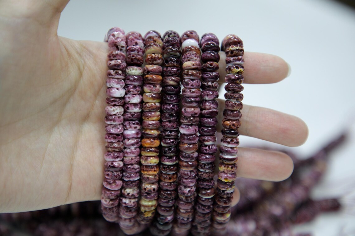 16" Purple Spiny Oyster Shell Beads – Rondelle Strand, Vibrant Purple ...