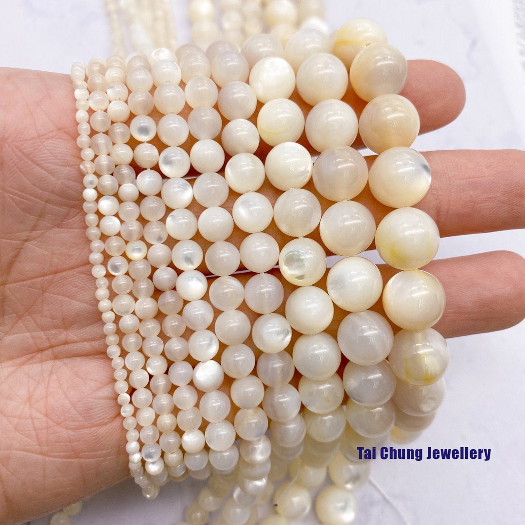 Mother of Pearl Bead Strand - 16" Beaded Strand - MOP Beads - Round ...