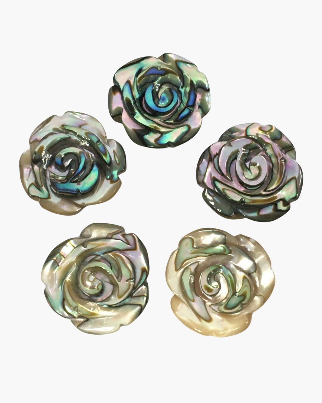 10pcs Natural Abalone Shell Carved Rose Flowers Loose Piece - Pink ...