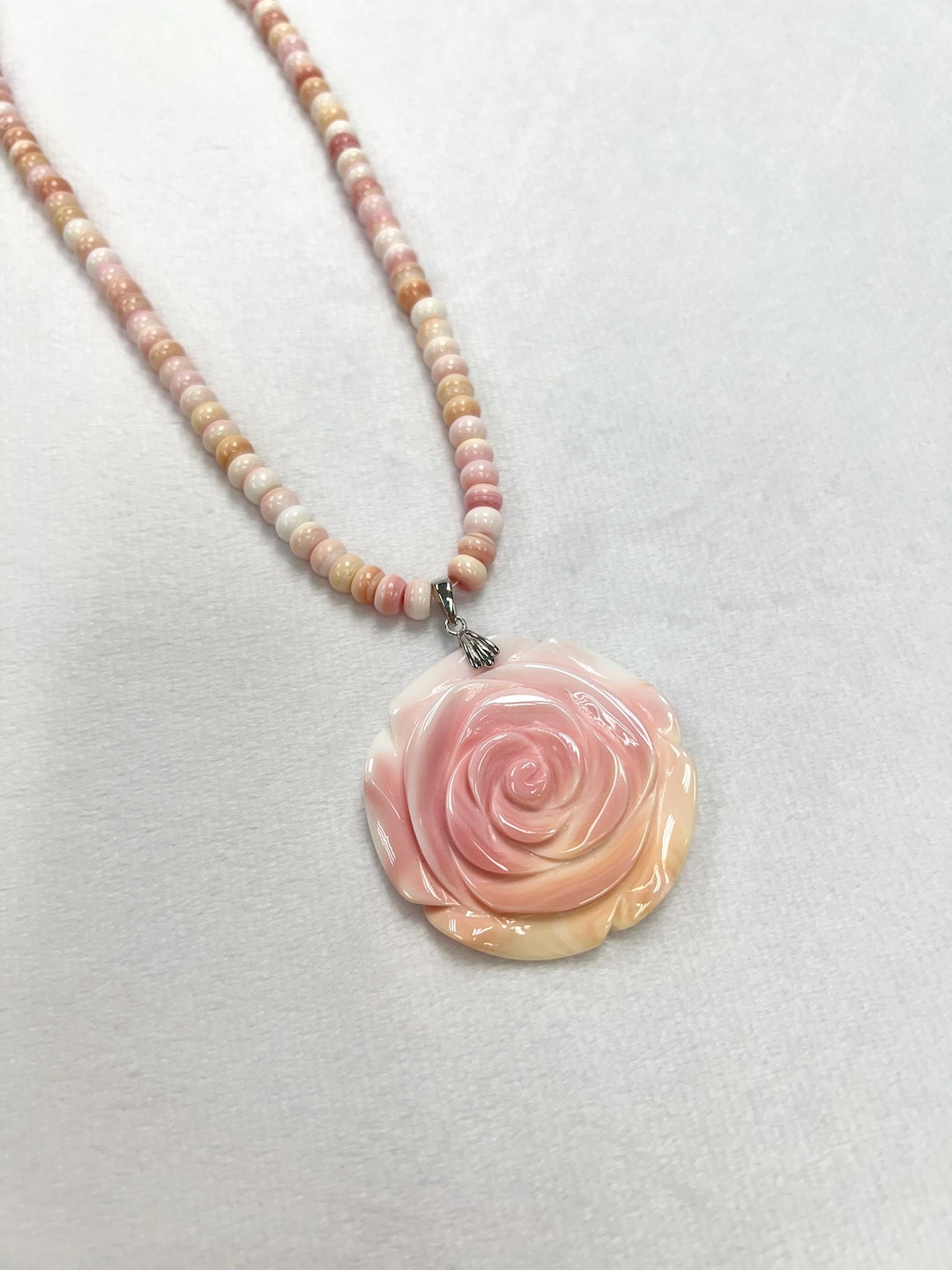 Hand Braided Queen Conch Shell - Carved Rose - Rondelle Beads Necklace ...