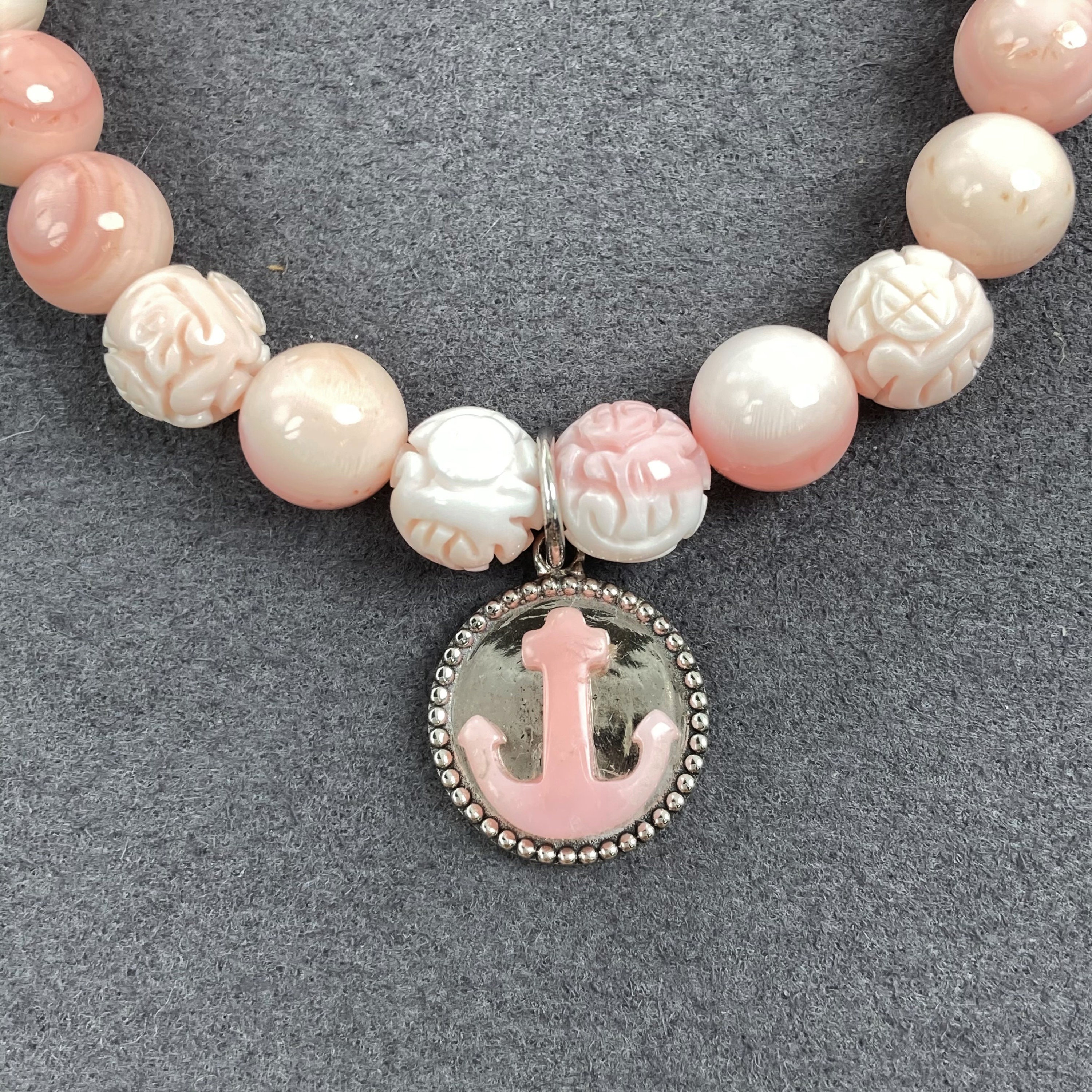 Natural Bahamas Pink Queen Conch Shell Carved Beads Stretch Bracelet ...