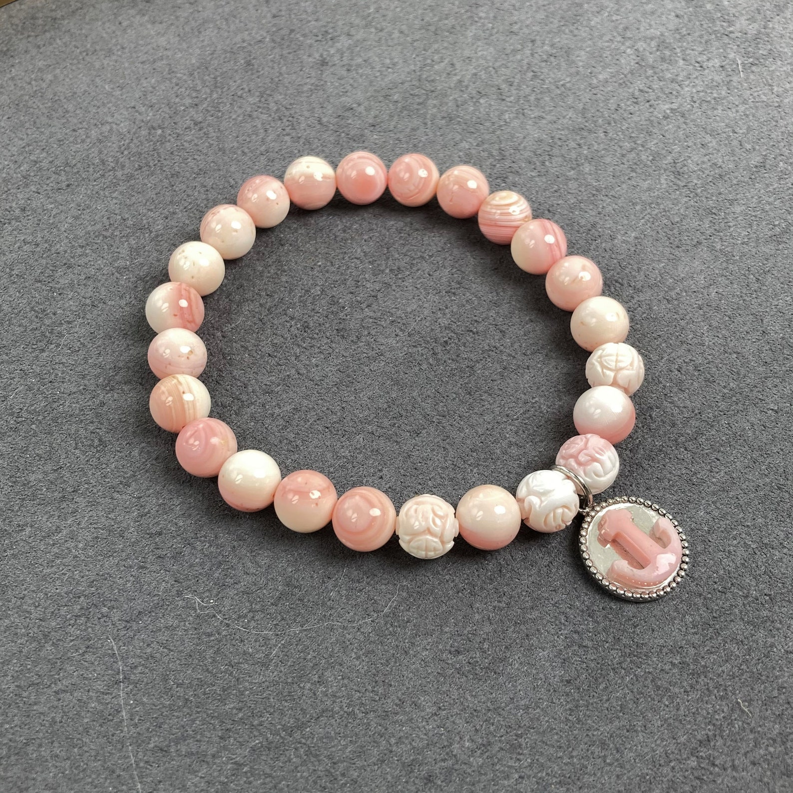 Natural Bahamas Pink Queen Conch Shell Carved Beads Stretch Bracelet ...
