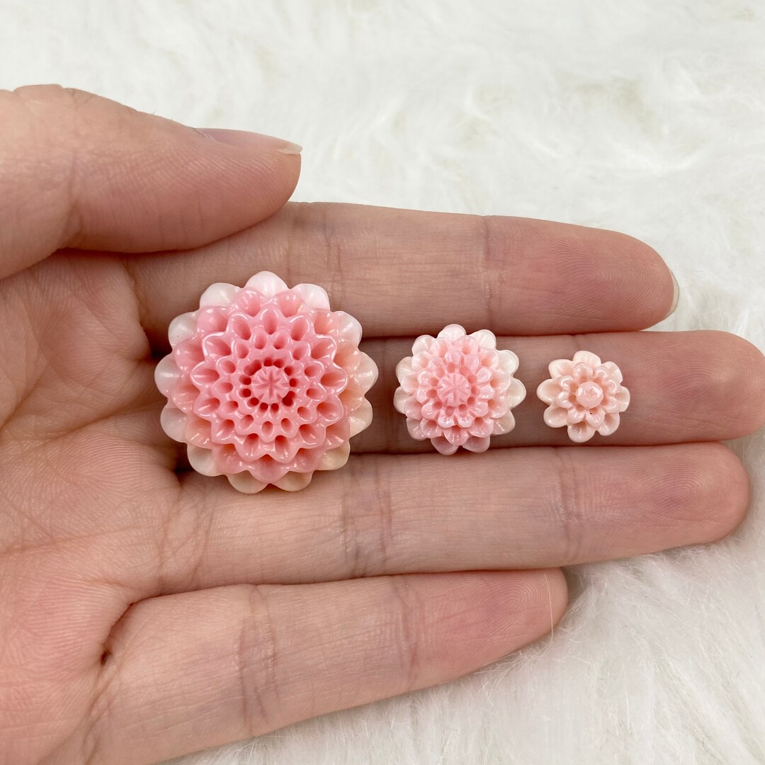 12pc Queen Conch Shell Carved Round Dahlia Cabochon - Queen Conch Shell ...