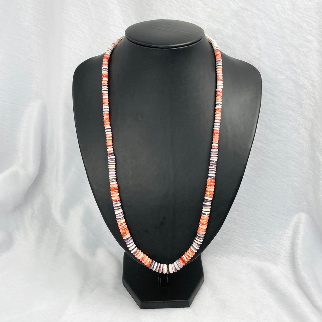 Hand Braided Spiny Oyster & Wampum Shell Rondelle Beaded Necklace Spiny ...