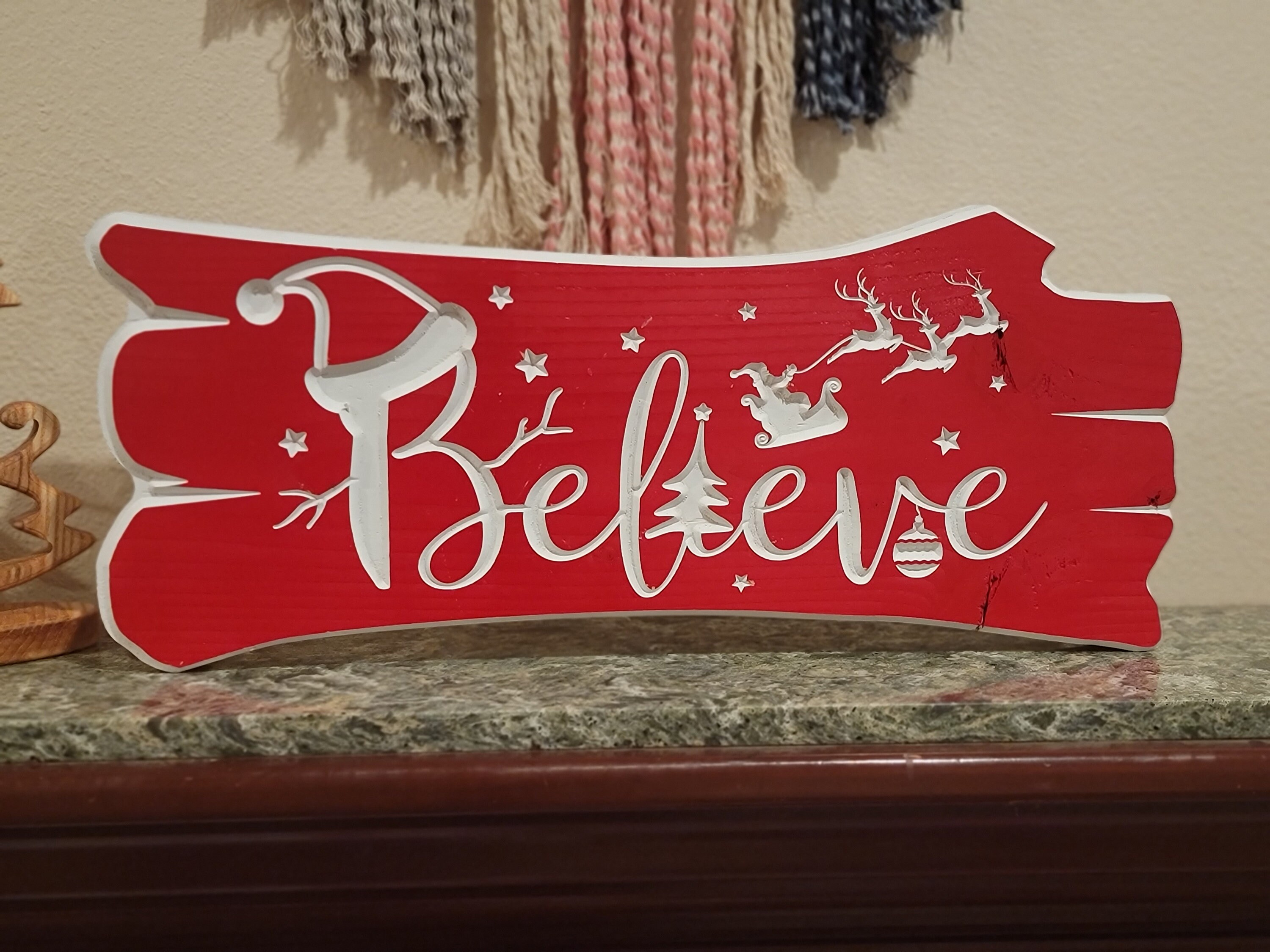 Christmas Wood Log Sign, Believe, Let It Snow, Merry Grinchmas, Joy ...