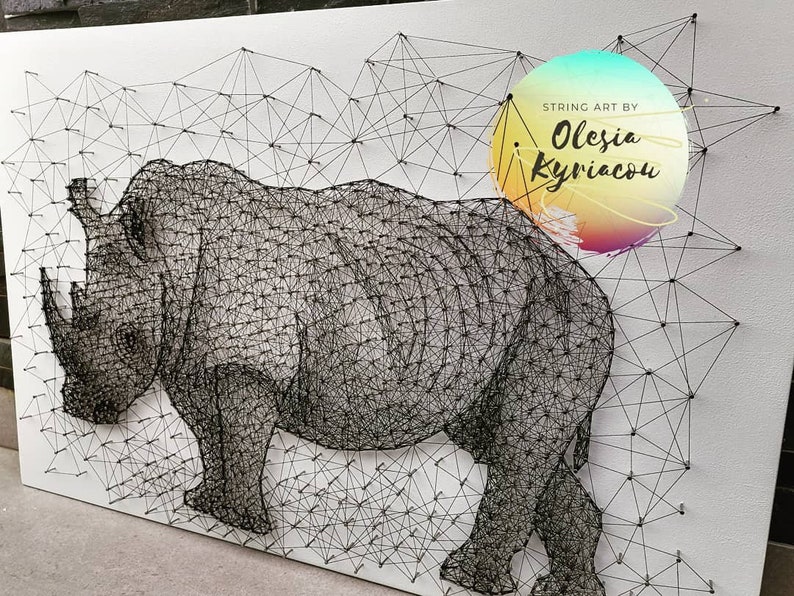 String Art Rhinoceros Art Rhinoceros Decor Rhinowall Art - Etsy