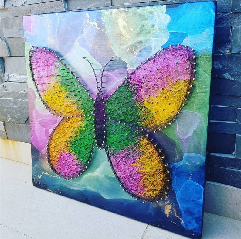 Wire String Art Butterfly Butterfly Art Alcohol Ink - Etsy