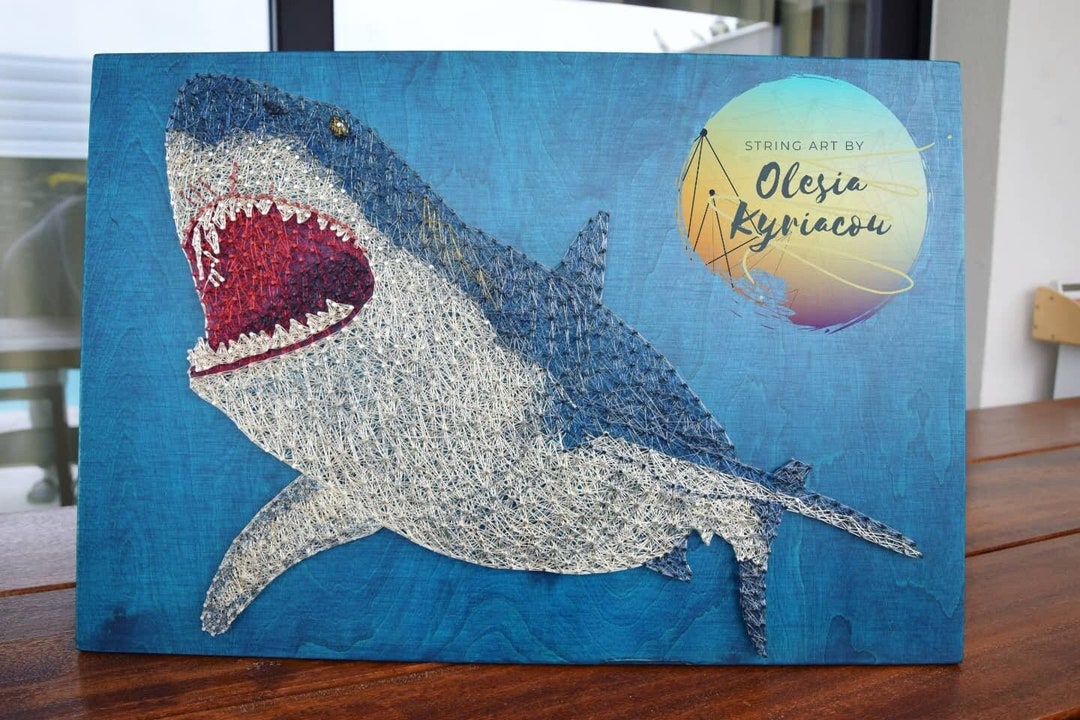 Wire String Art Shark, Shark Art, Shark Painting, Shark Decor Wall ...