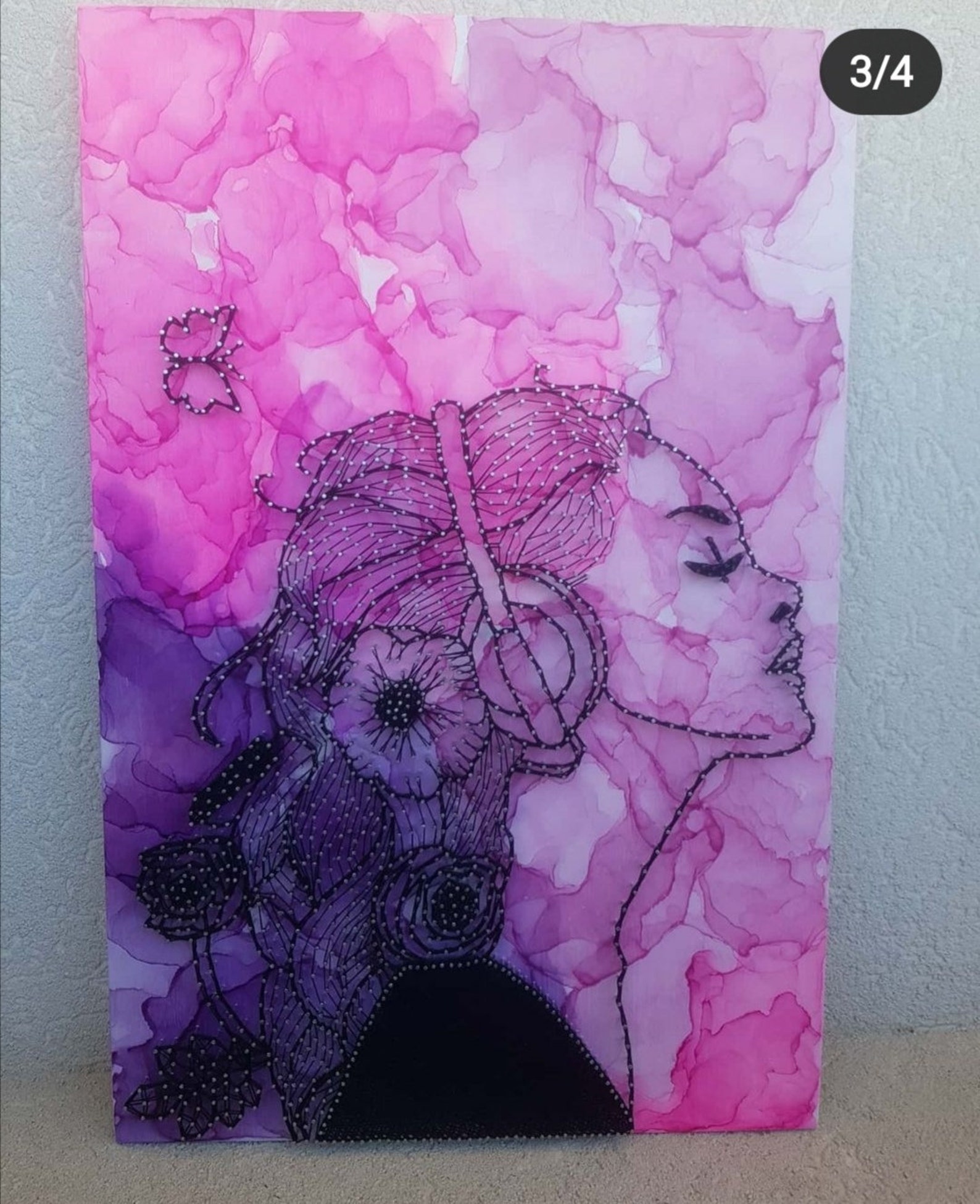 String Art Portrait Woman Made to Order Alcohol Inks for the - Etsy