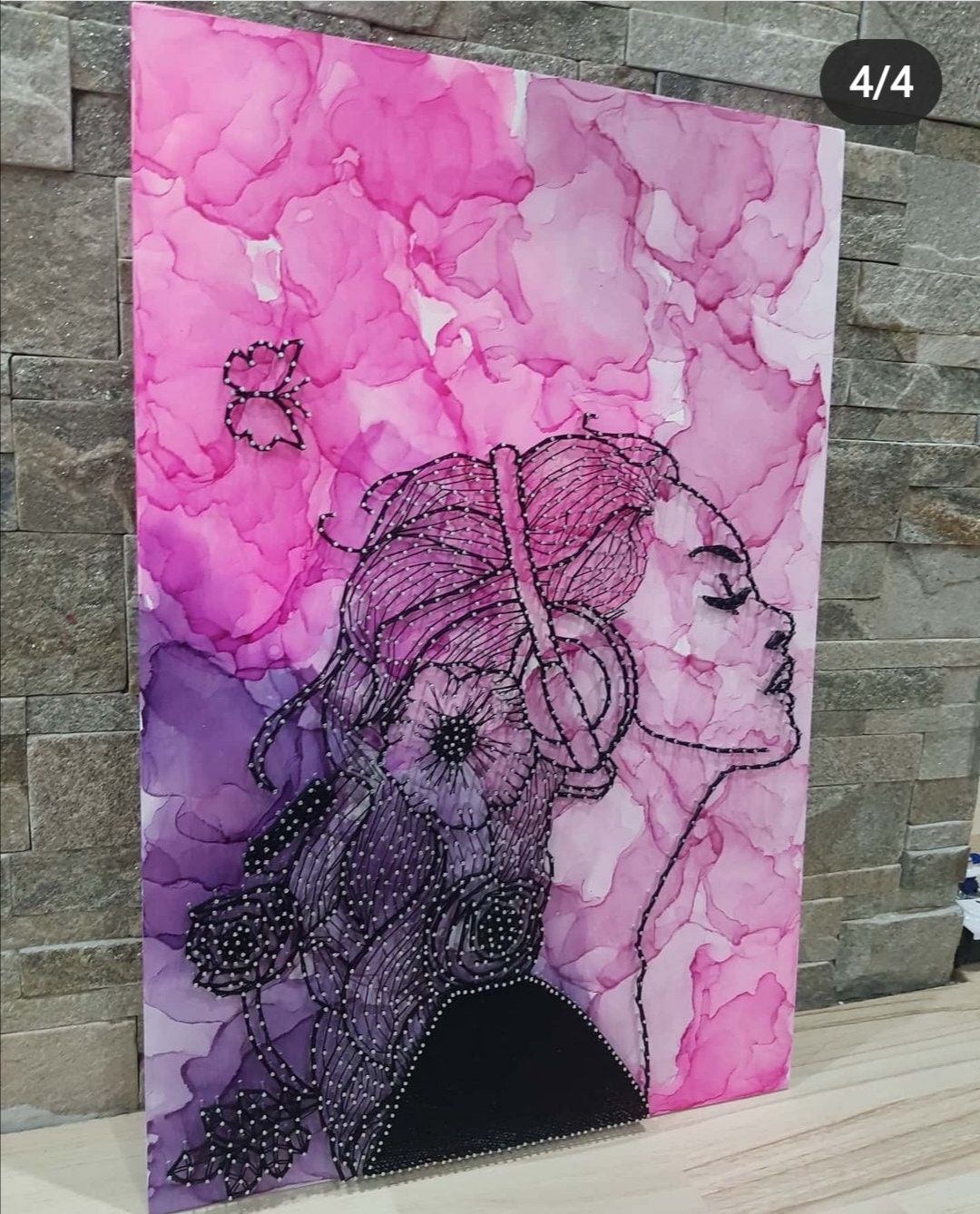 String Art Portrait Woman Made To Order Alcohol Inks For The Etsy