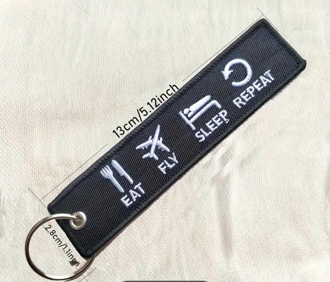 Eat, Fly, Sleep, Repeat, Black and White Embroidered, Key Chain, Pilot ...