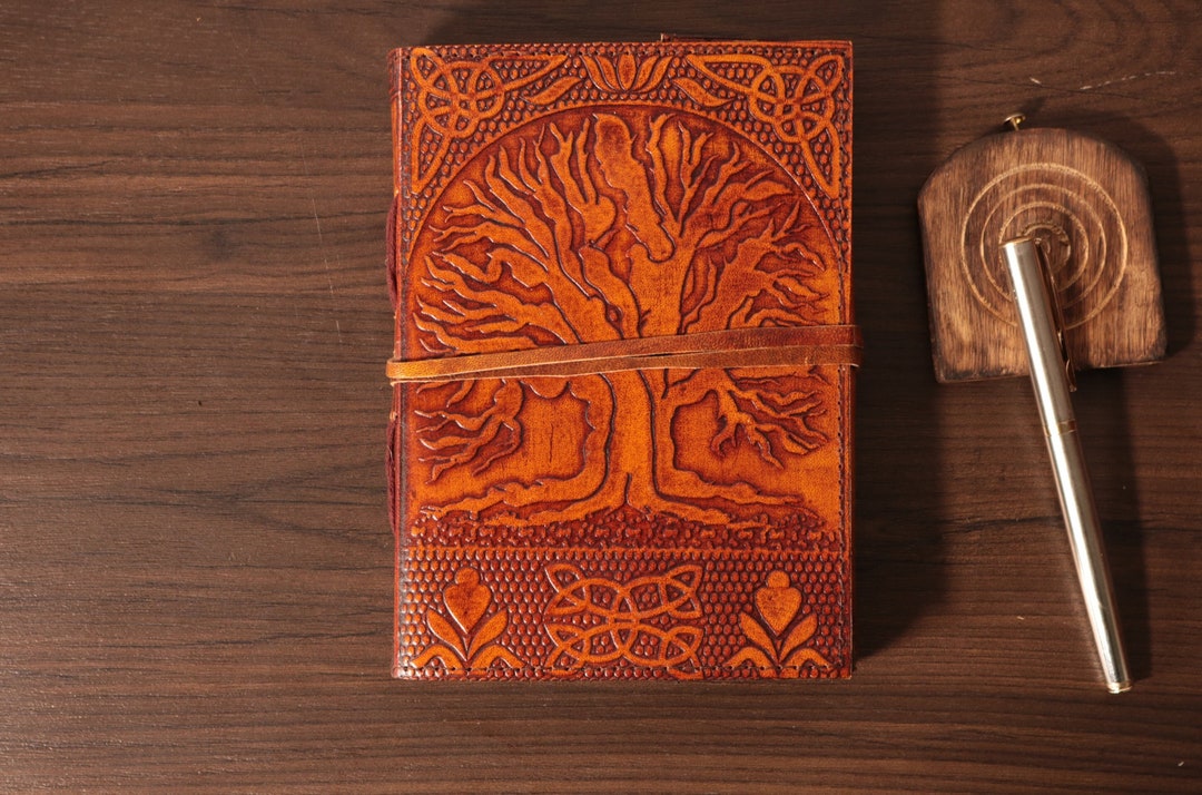 Handcrafted Tree of Life Emboss Leather Journal Blank Notebook ...